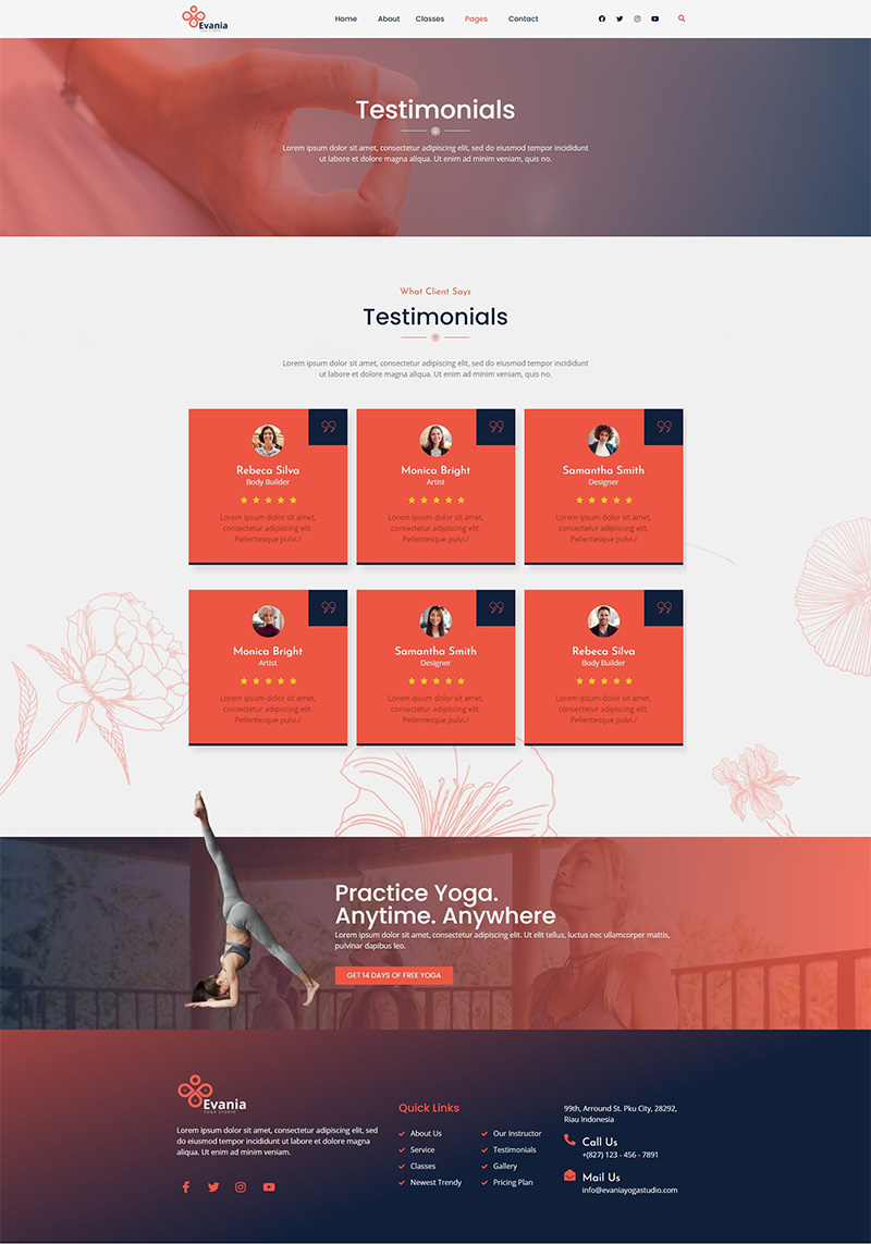 Evania - Yoga Studio Elementor Template Kit by Rometheme | ThemeForest